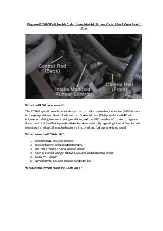 Partsavatar, Canada - Diagnose P2004 OBD-II Trouble Code