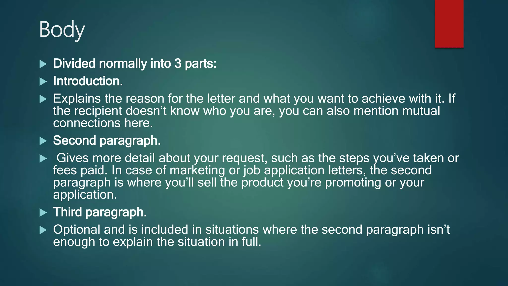 parts of formal and informal letters | PPTX