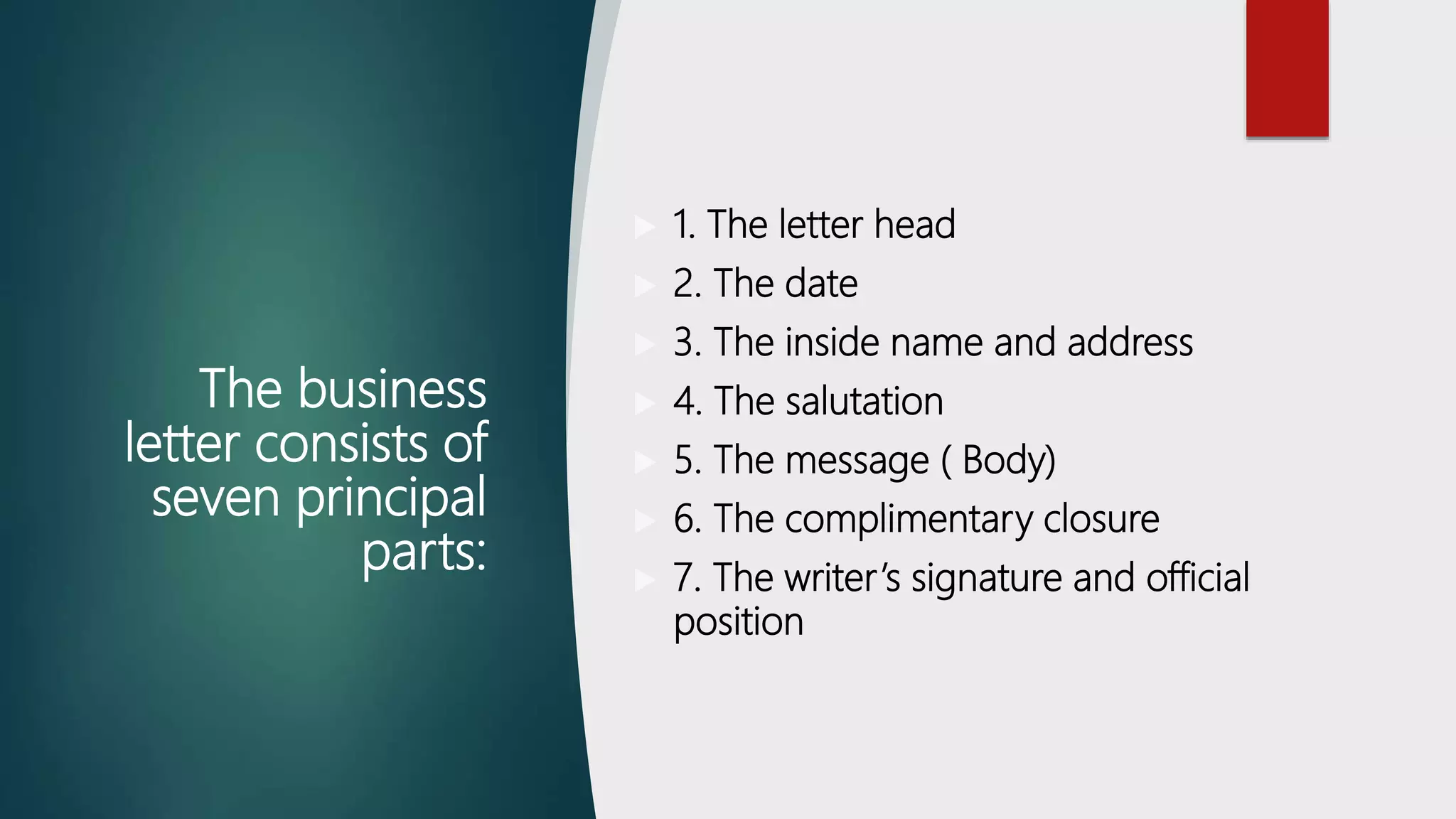 parts of formal and informal letters | PPTX