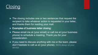 parts of formal and informal letters | PPTX