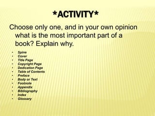 Parts of a Book for Grade 5 | PPTX
