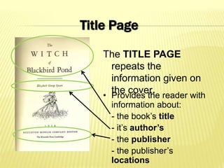 Parts of a Book for Grade 5 | PPTX