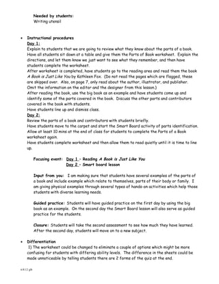 Parts of a book lesson 2nd | DOC
