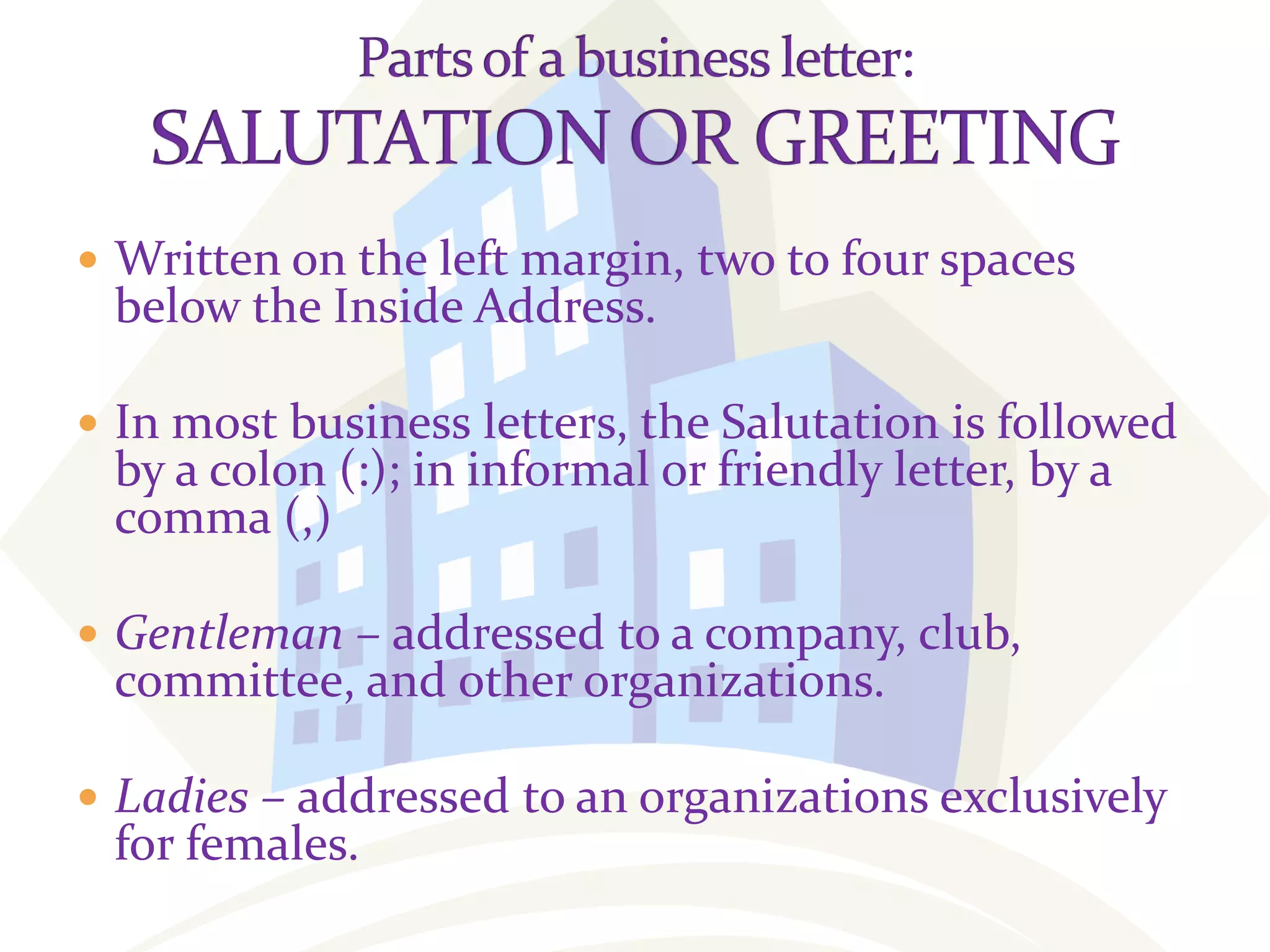 Parts of a Business Letter | PPTX