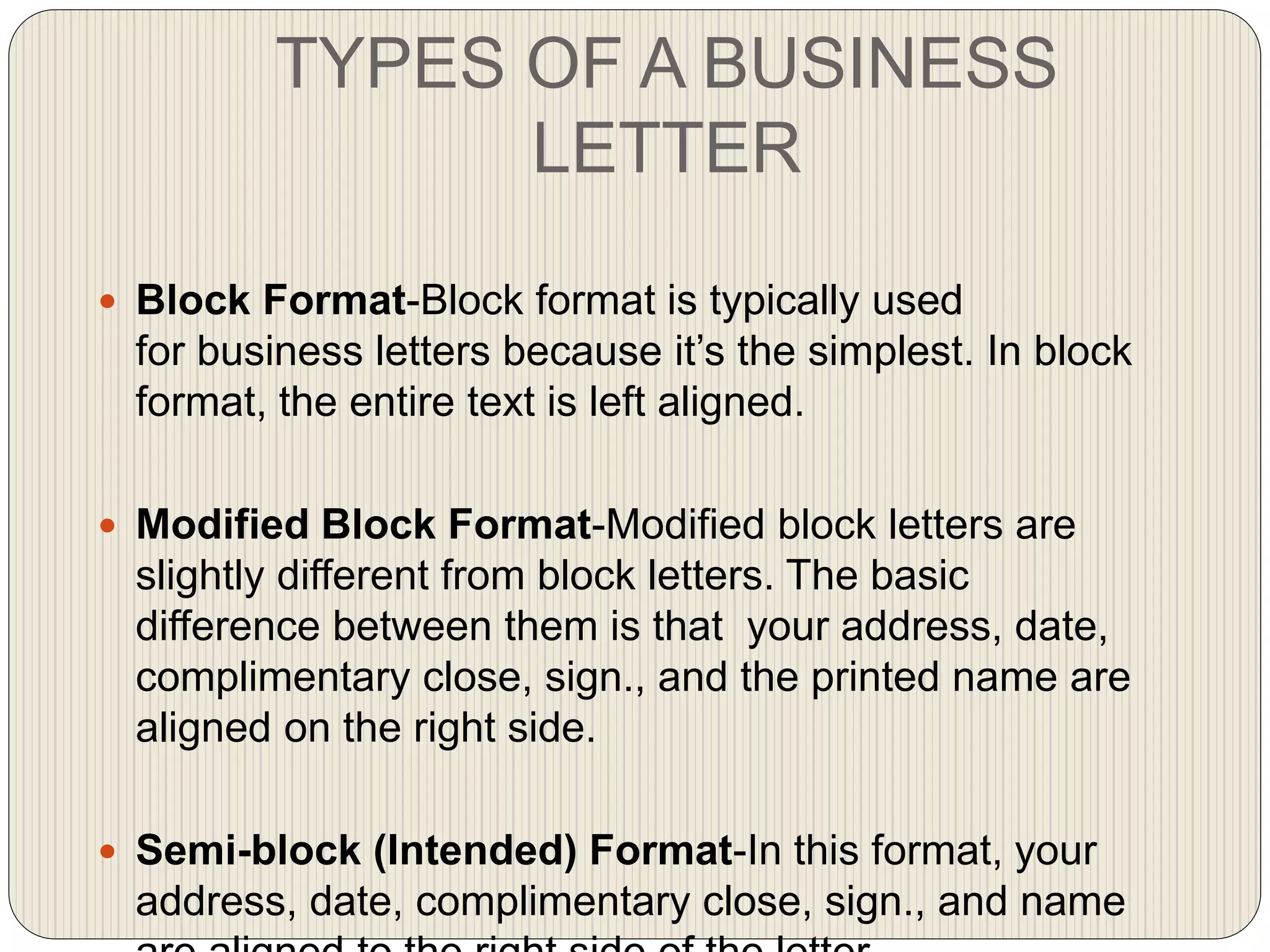Parts of a business letter | PPTX