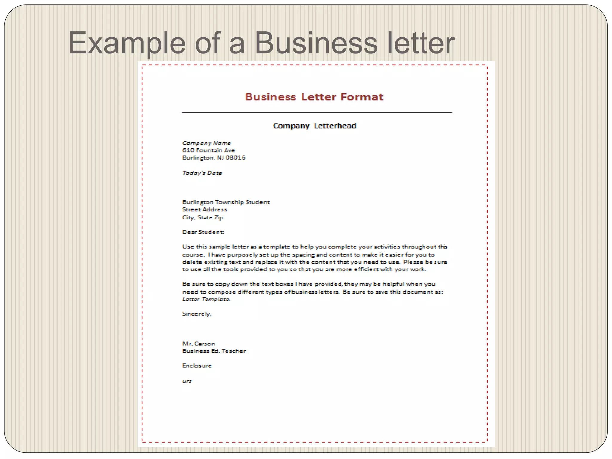 Parts of a business letter | PPTX