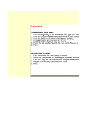 Parts Of A Computer | XLS