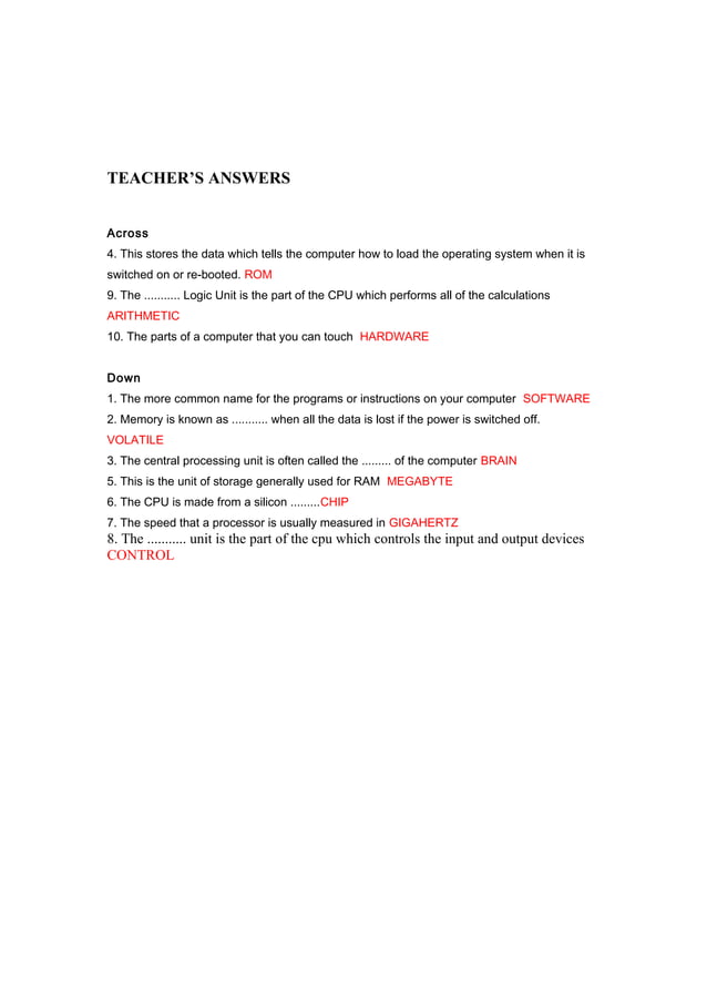 Parts of a computer crossword: Computer Science | DOC | Operating ...
