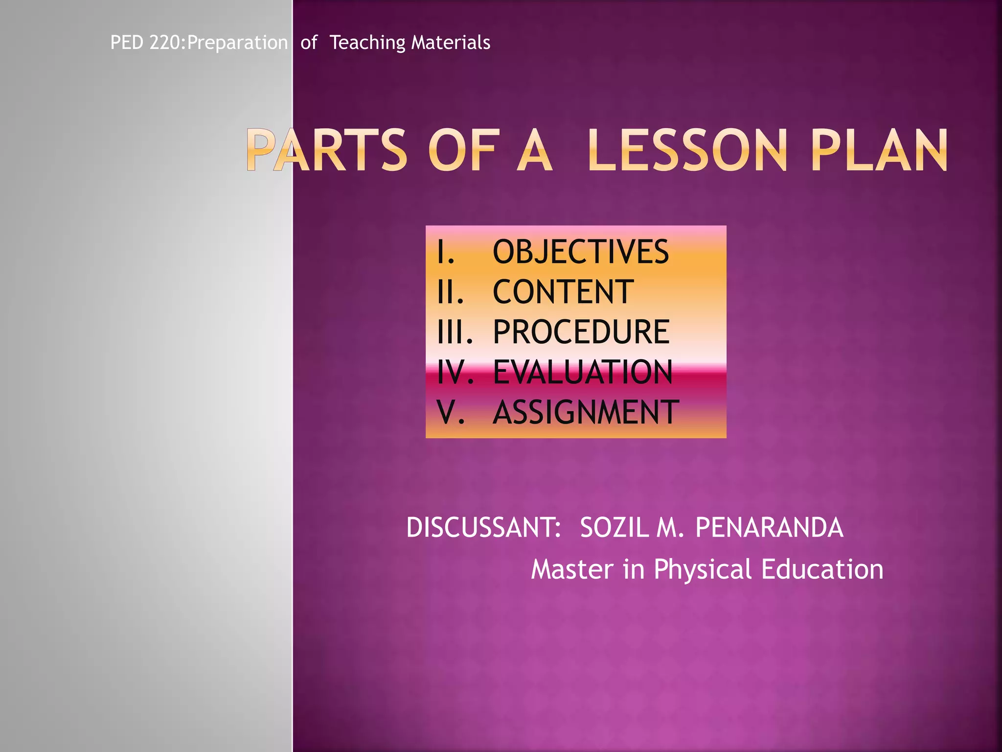 Parts Of A Lesson Plan PPT Parts Of A Lesson Plan PPT