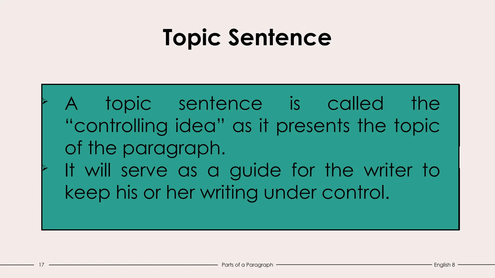 Parts of a Paragraph - English 8 Quarter 2 | PPTX