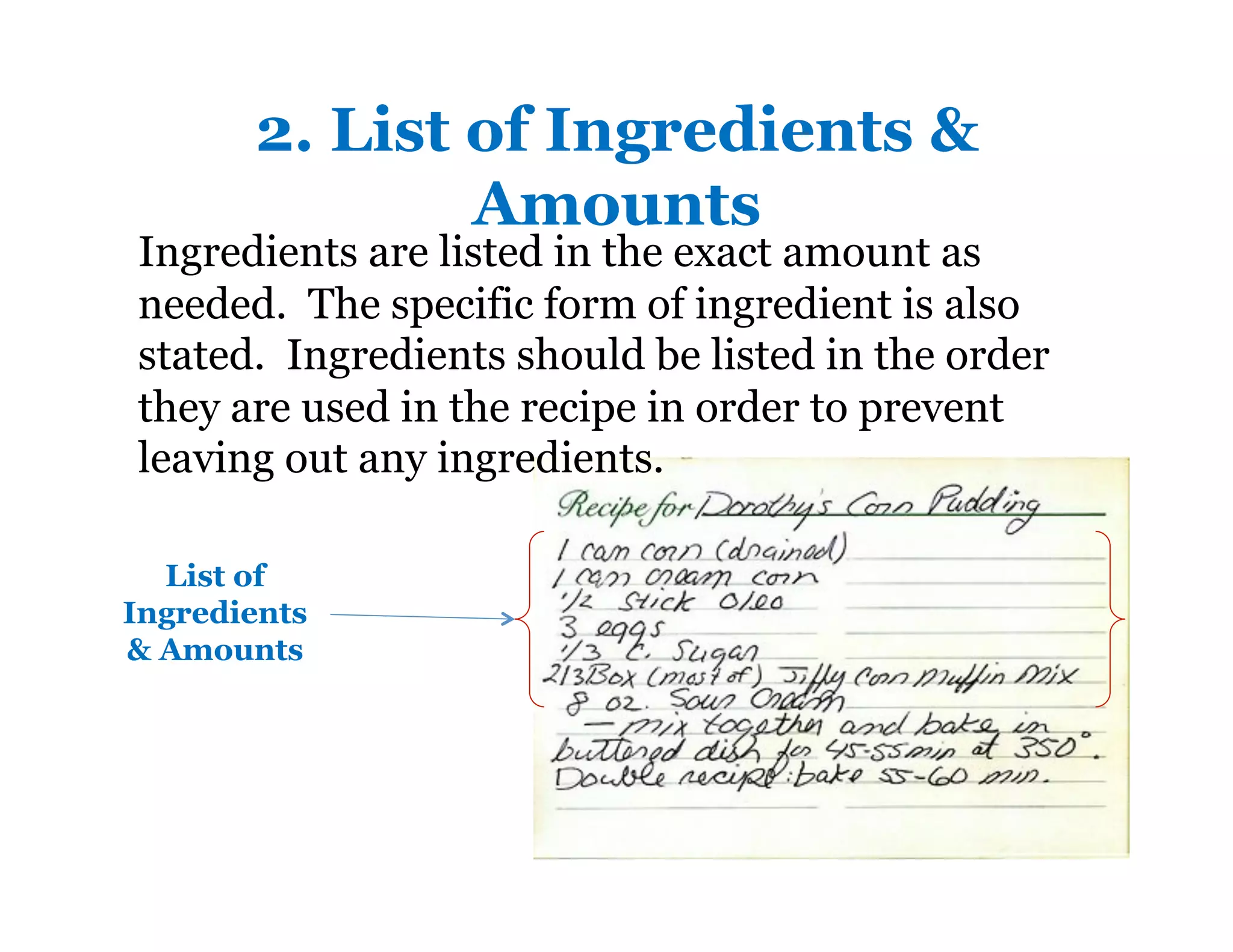 Parts of a recipe following recipes and directions (3) | PPT