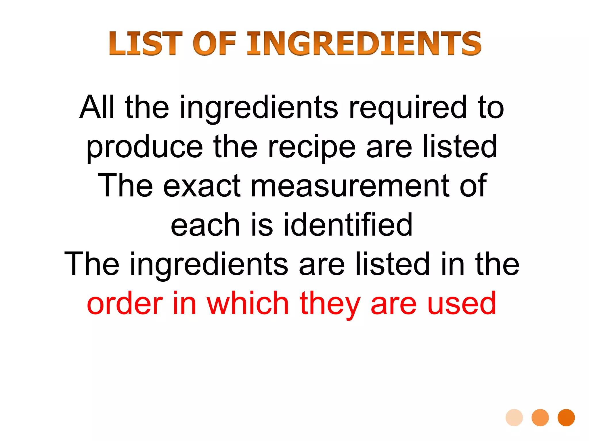 Parts of a recipe presentation | PPTX