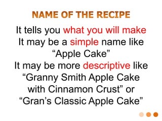 Parts of a recipe presentation | PPTX