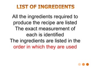 Parts of a recipe presentation | PPTX