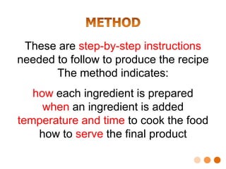 Parts of a recipe presentation | PPTX