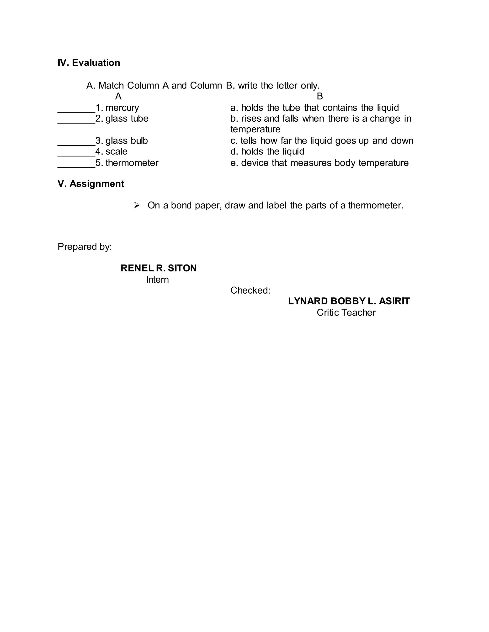 Parts of a thermometer | DOCX