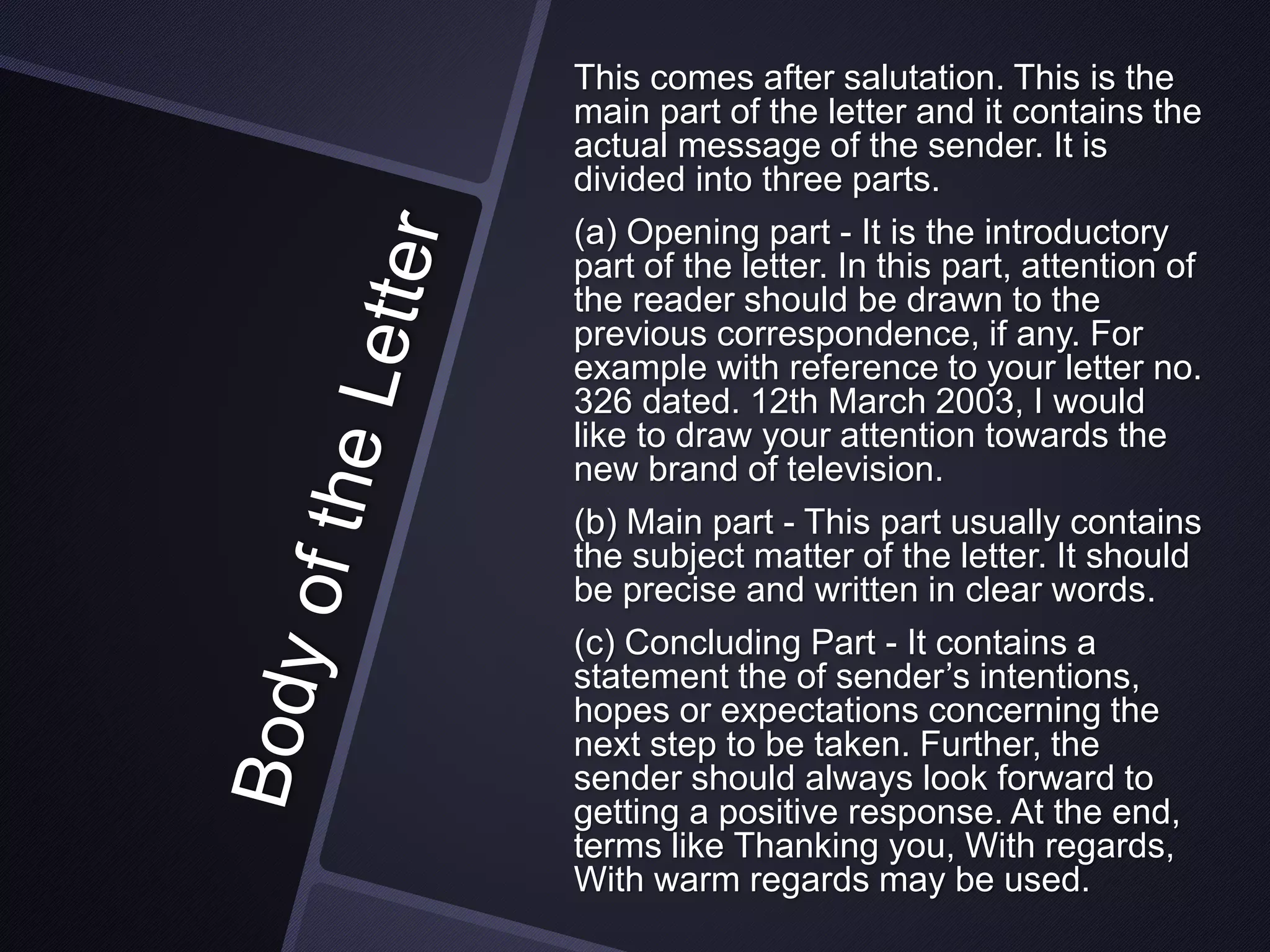 Parts of business letter | PPTX