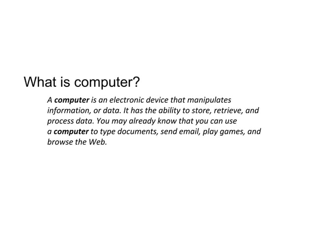 Parts of computer for basic class | PPTX | Computer Peripherals | Computing