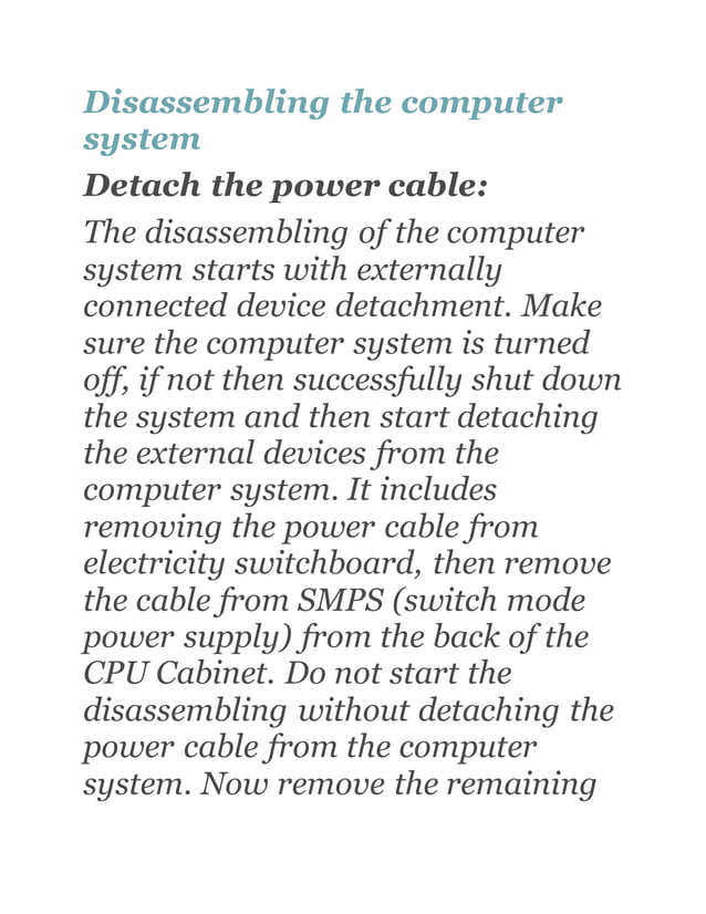 Parts of computer system (how to assemble and disassemble the computer ...
