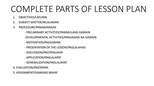PARTS OF LESSON PLAN.pptx | Homework and Study | Education