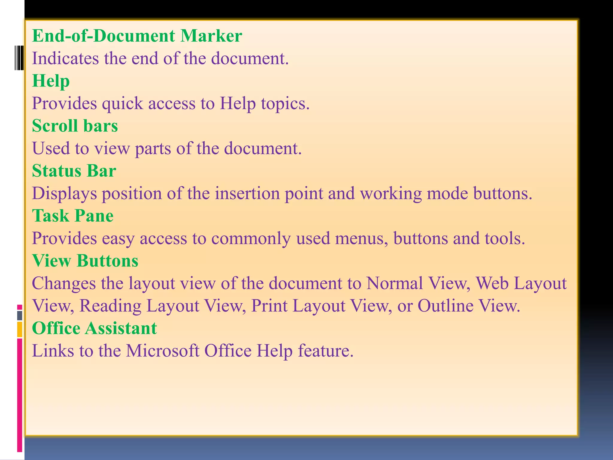 Parts of ms word2003 | PPTX