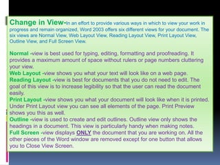 Parts of ms word2003 | PPTX