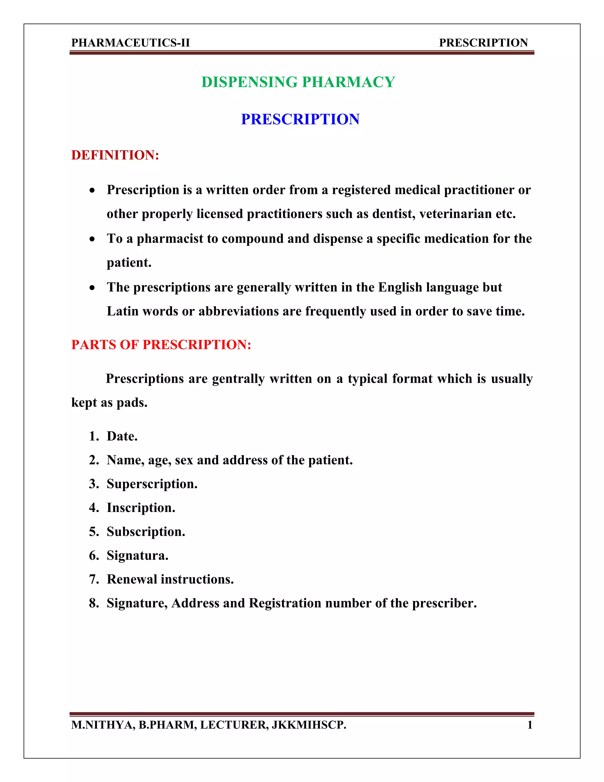 PARTS OF PRESCRIPTION | PDF