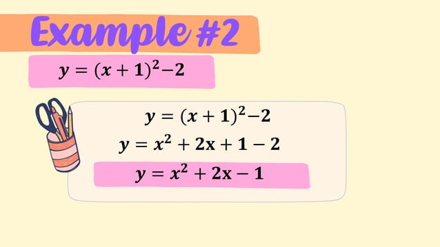 Parts of quadratic function and transforming to general form to vertex ...