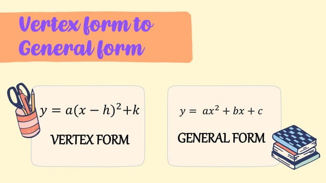 Parts of quadratic function and transforming to general form to vertex ...