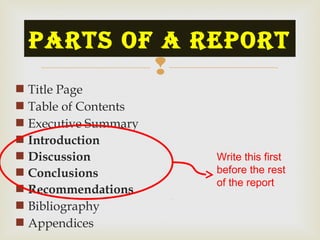 Parts of Report - English Presentation | PPT
