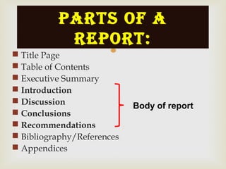 Parts of Report - English Presentation | PPT