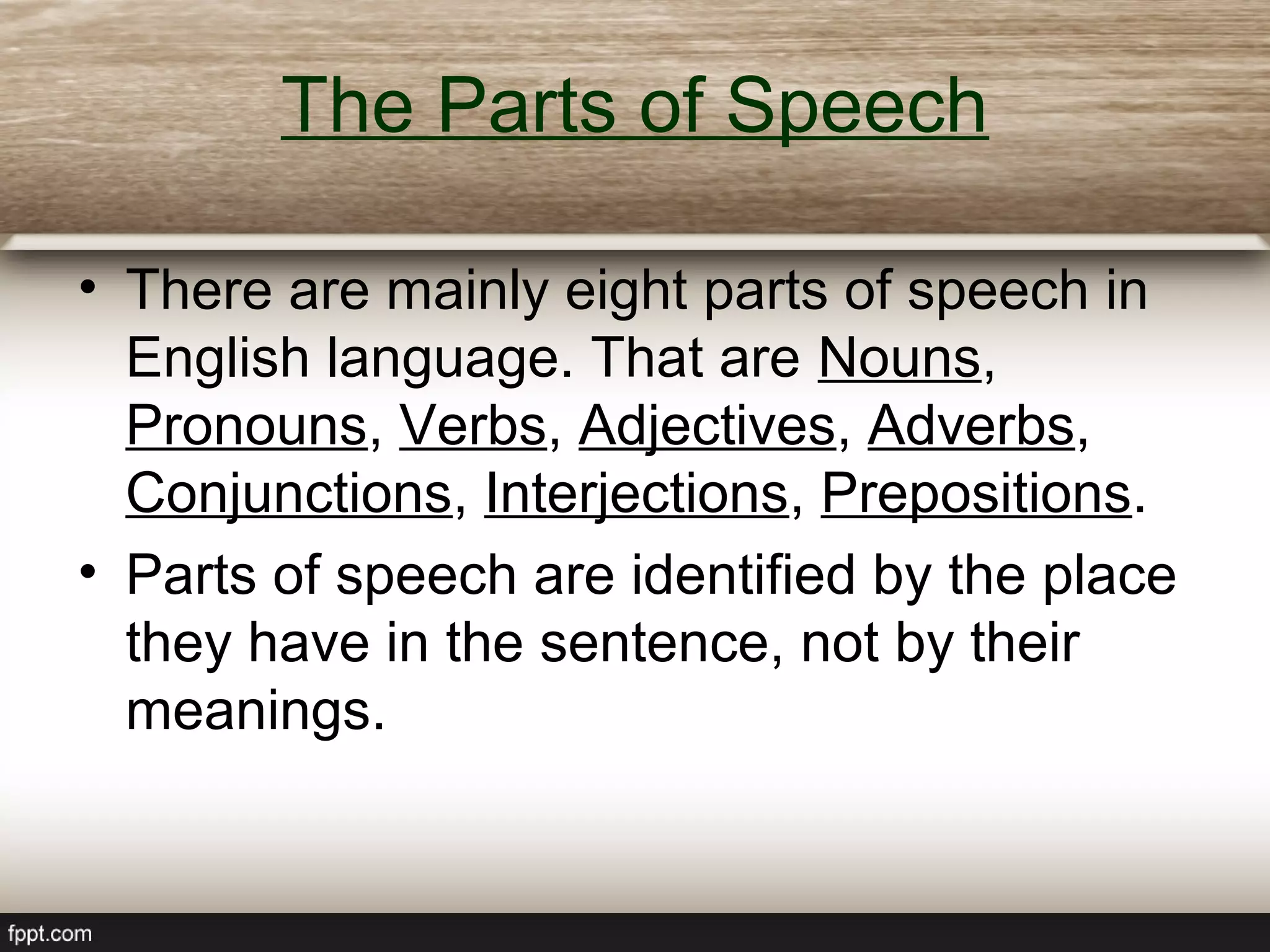 Parts of speech in English | PPT