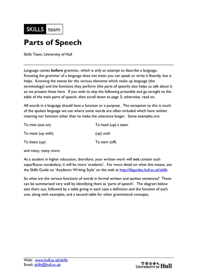 Parts of speech | PDF