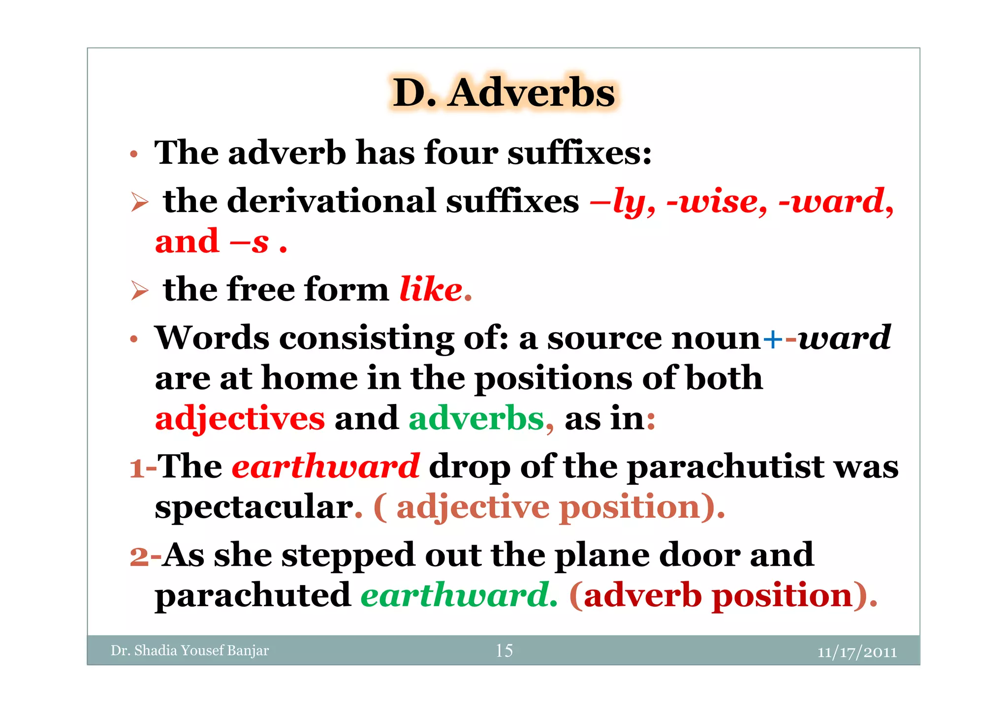 Parts of speech: Dr. Shadia Yousef Banjar | PDF