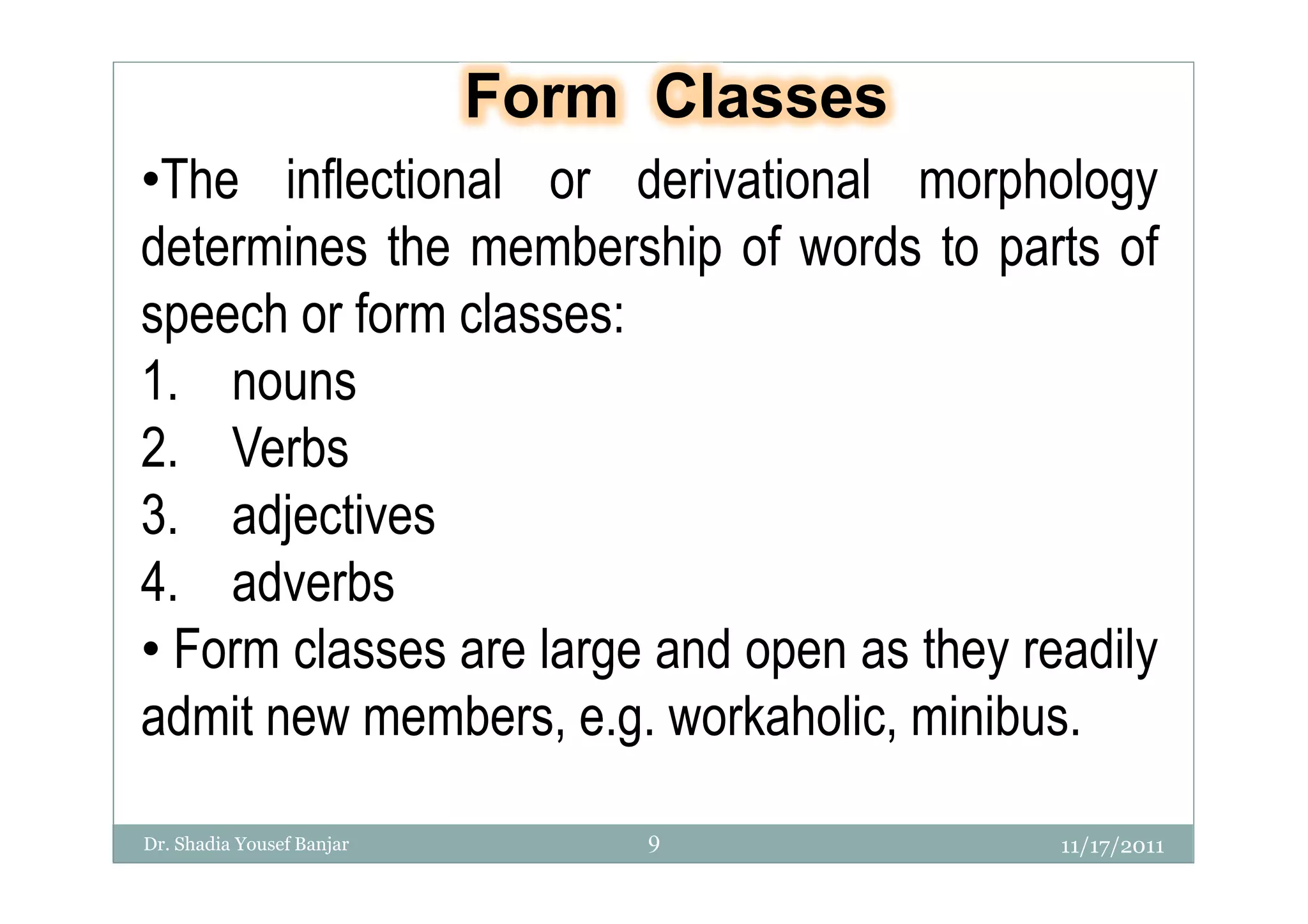 Parts of speech: Dr. Shadia Yousef Banjar | PDF
