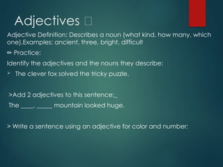 Parts of Speech -PPT grade 4 & 5 -for teachers | PPTX