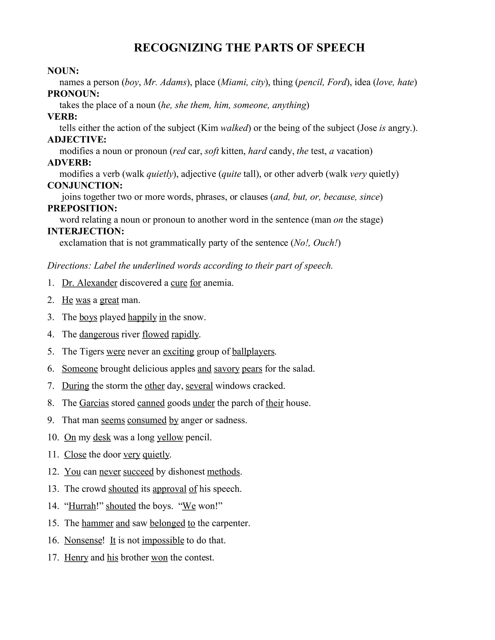 Parts of speech chart | PDF
