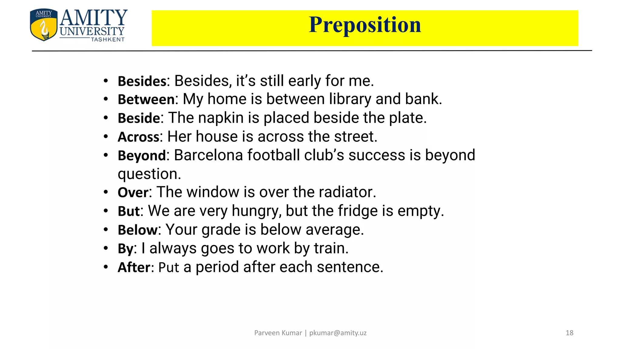 Parts of Speech in English - IFS English Amity Tashkent | PDF ...