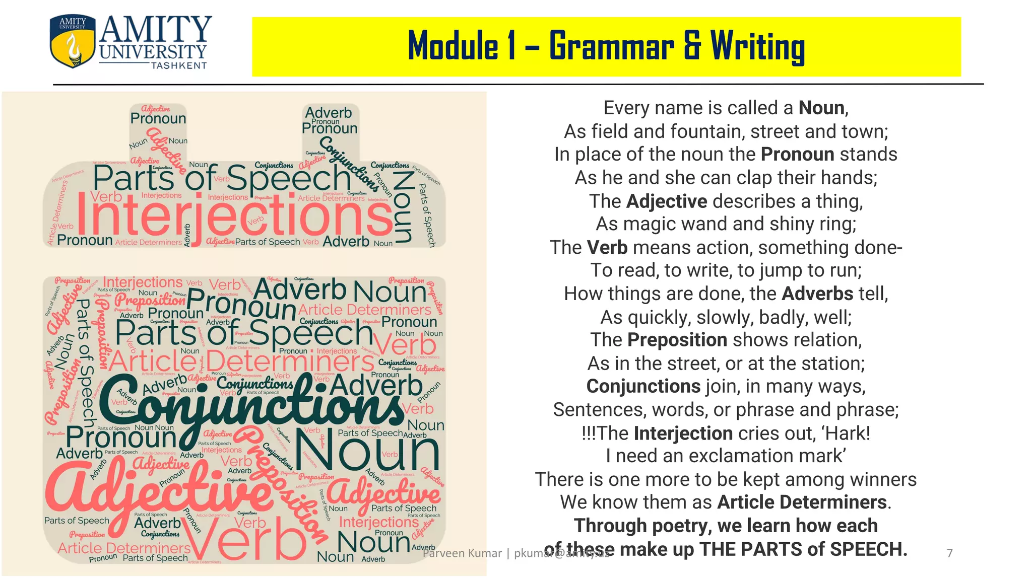 Parts of Speech in English - IFS English Amity Tashkent | PDF ...