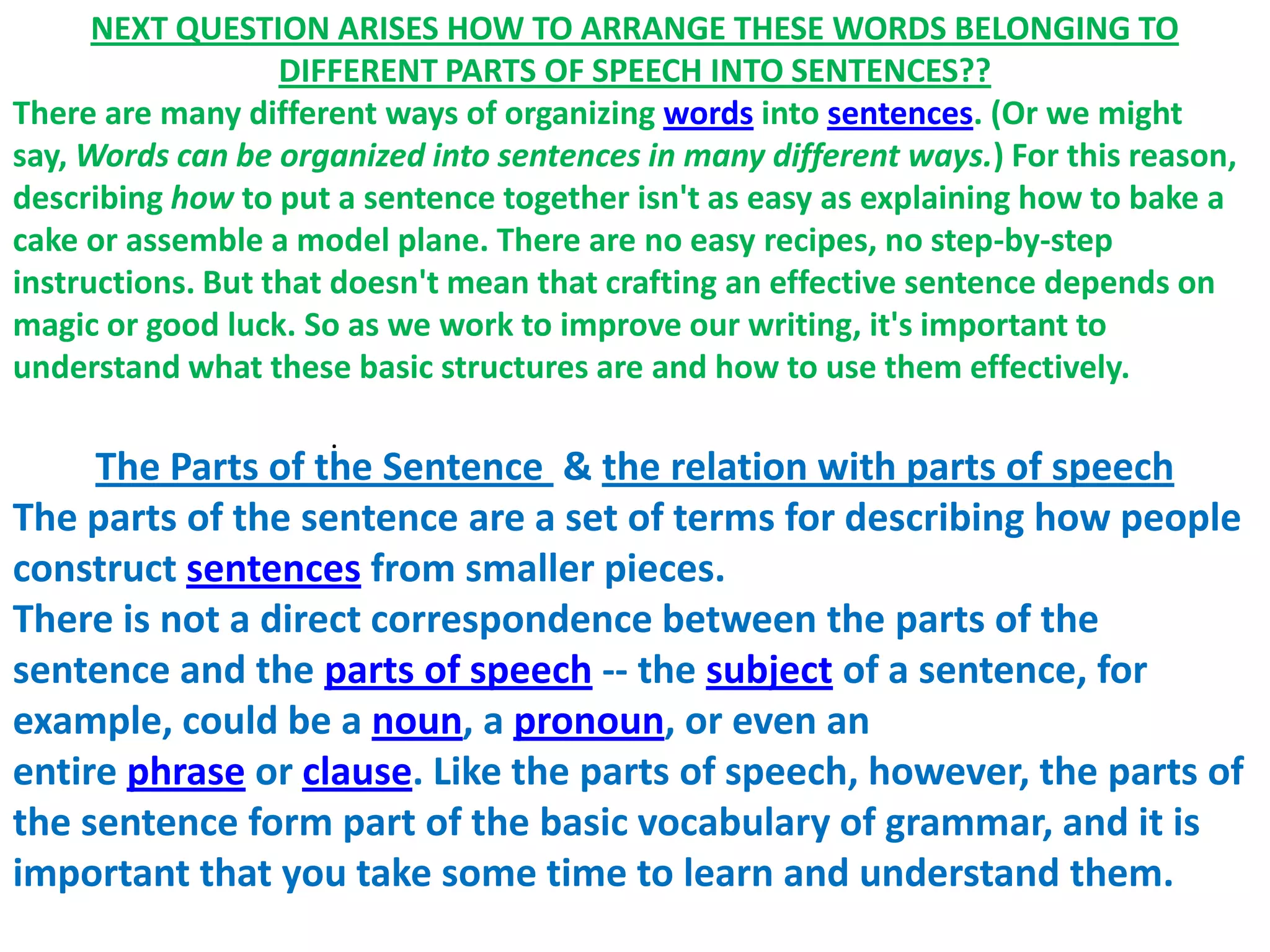 Parts of speech & Parts of a sentence | PPTX
