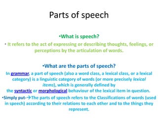 Parts of speech & Parts of a sentence | PPT