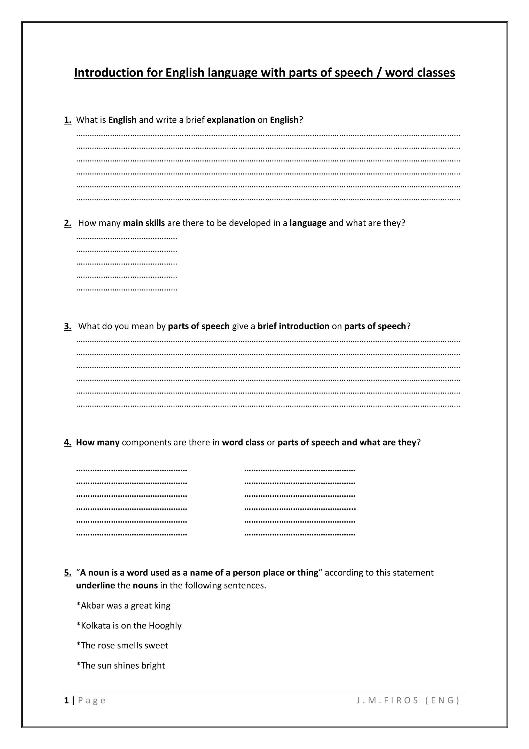 Parts of speech introduction exam | PDF | Free Download