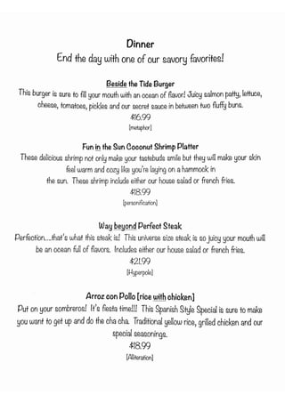 Parts of speech menu project complete packet | PDF