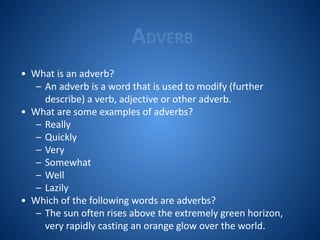 Parts of speech are categories that classify words based on their ...