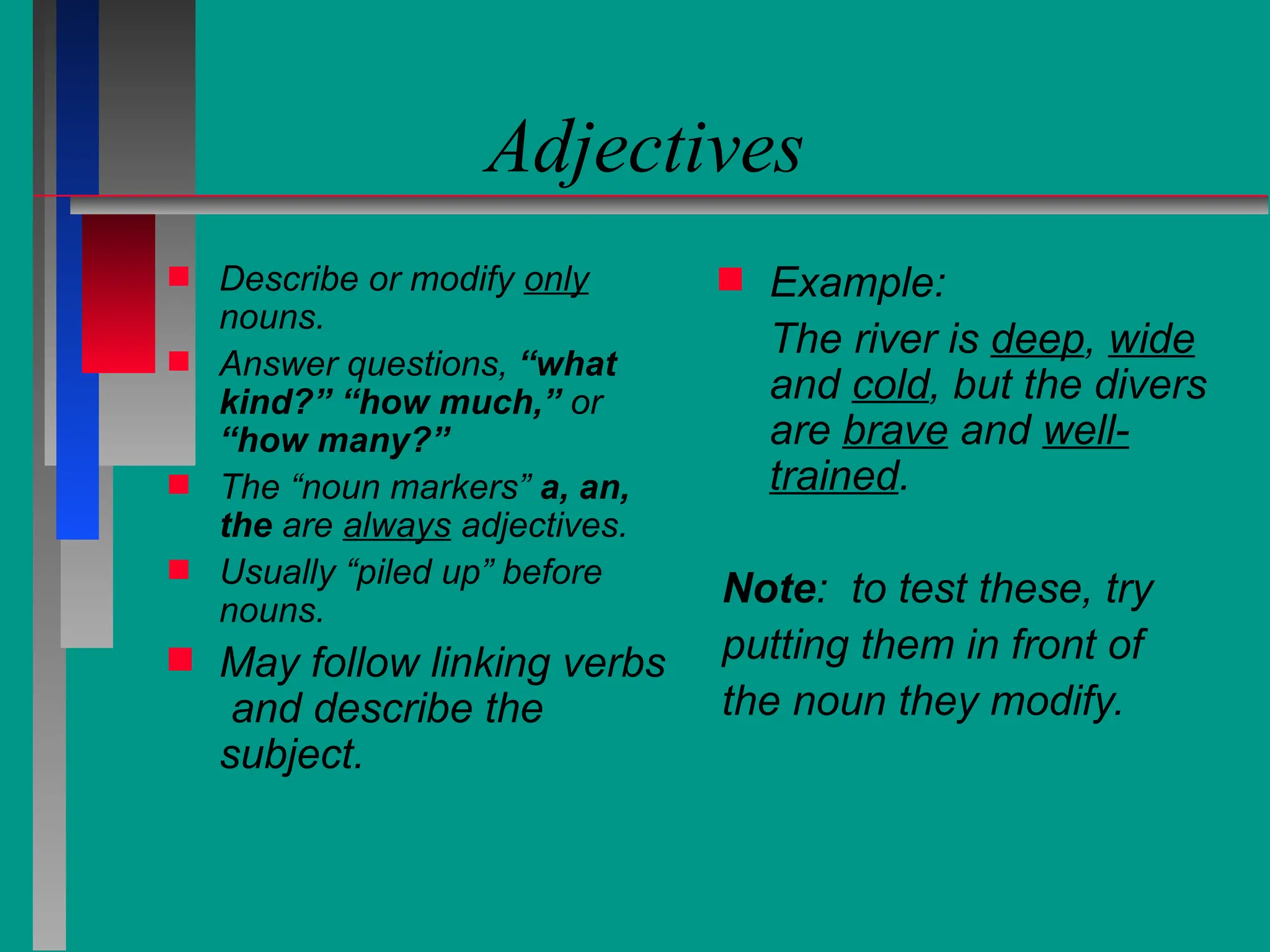 Parts of speech, noun pronoun, verb, adverb, adjectives, preposition ...