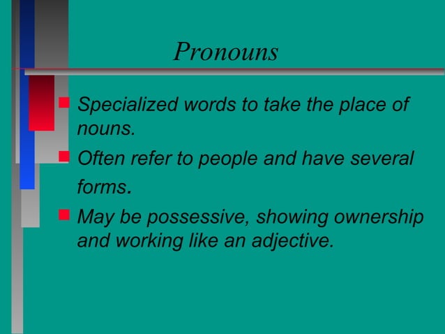 Parts of speech, noun pronoun, verb, adverb, adjectives, preposition ...