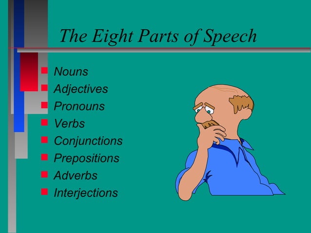 Parts of speech, noun pronoun, verb, adverb, adjectives, preposition ...