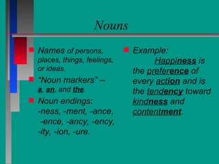 Parts of speech, noun pronoun, verb, adverb, adjectives, preposition ...