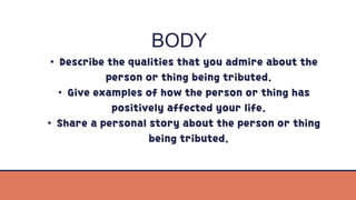 tribute speech in english 10 imporatance and uses | PPTX