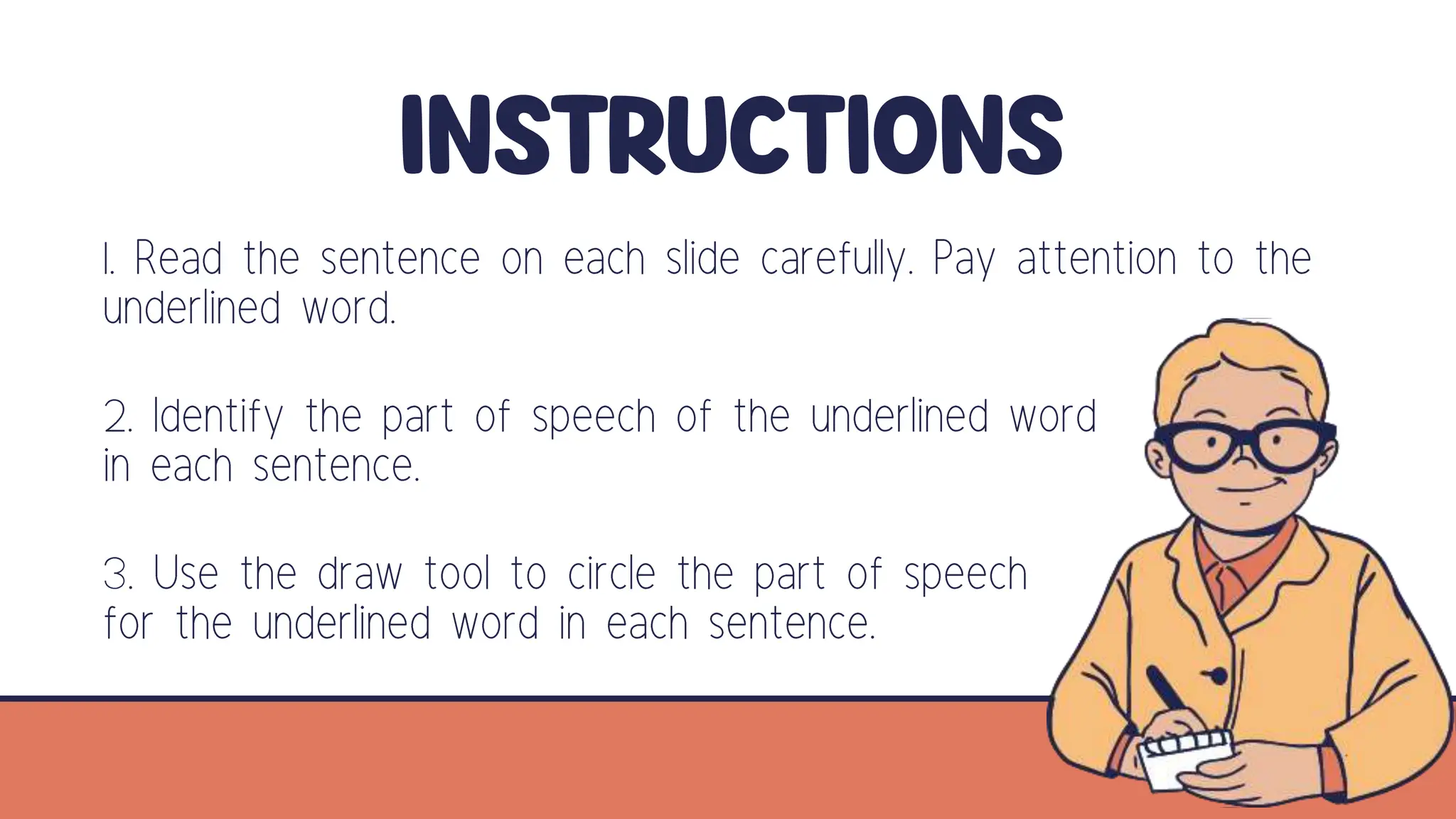 Parts of Speech Quiz Presentation in Orange Blue Illustrative Style ...